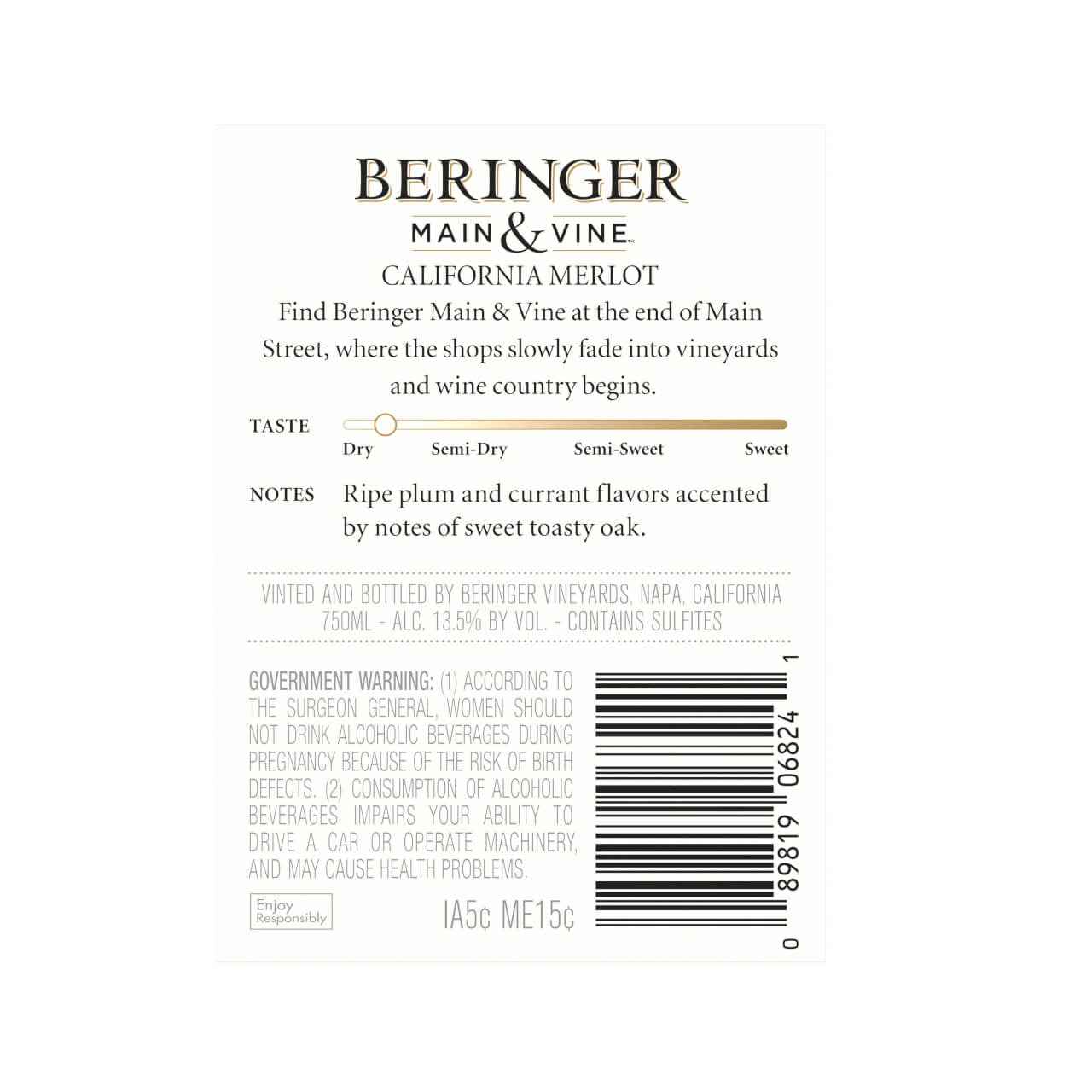 Beringer Main & Vine Merlot 750ml – Wine Palace