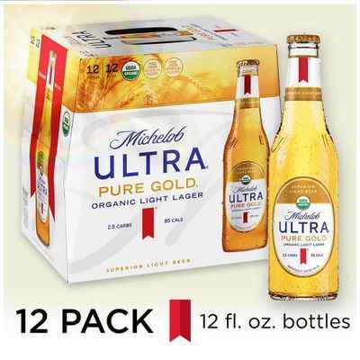 Michelob Ultra Pure Gold Organic Light Lager, 12 Pack Beer, 12 FL OZ B ...